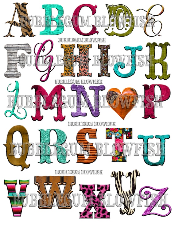 Funky Textured Alphabet Letters SINGLE File PNG Collage Sheet | Etsy