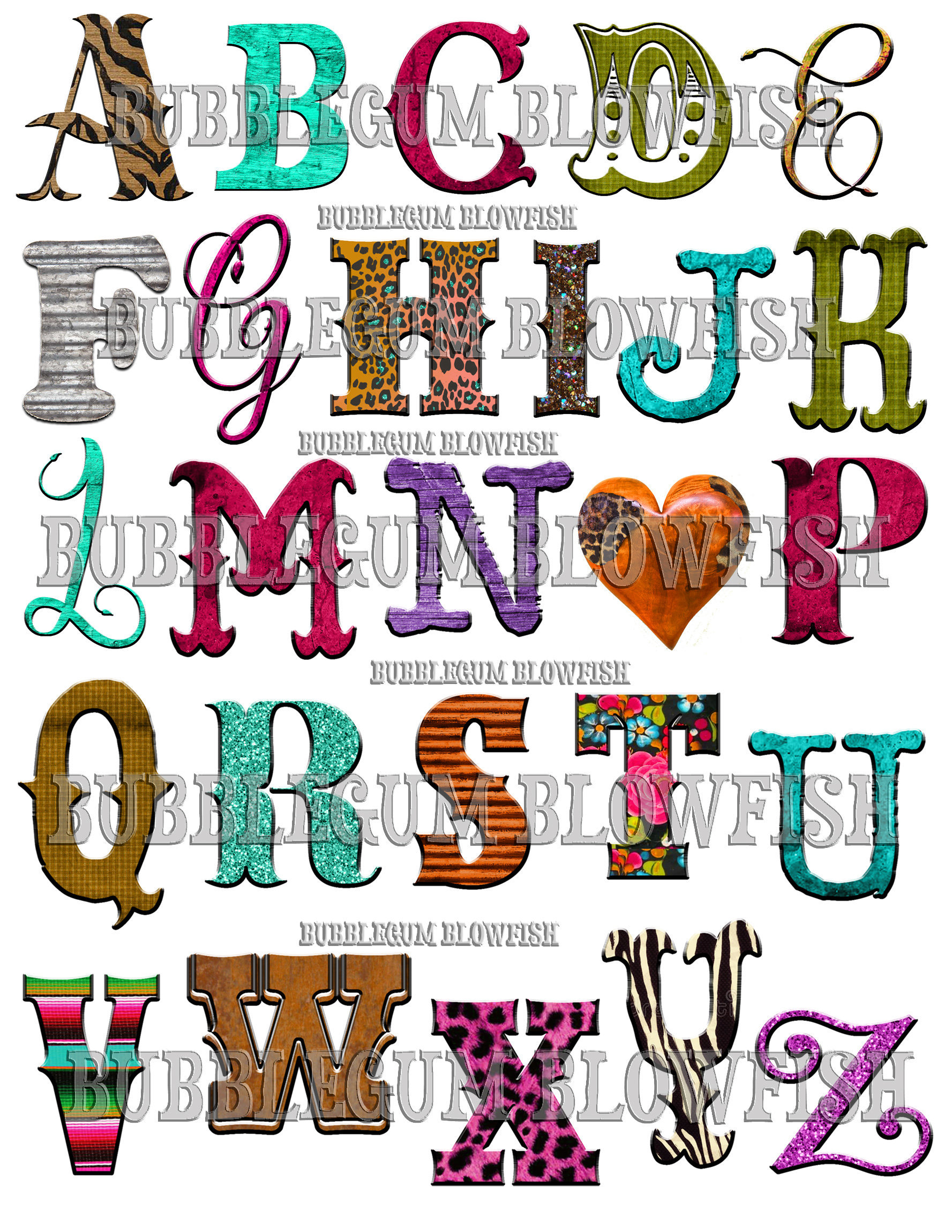 Funky Textured Alphabet Letters SINGLE File PNG Collage Sheet - Etsy