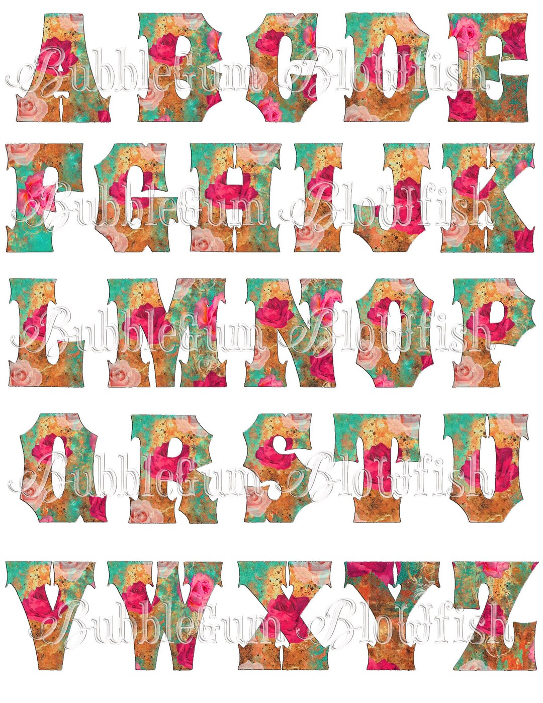 Rose Print Alphabet Letters New Single File Collage PNG Sheet letters ...