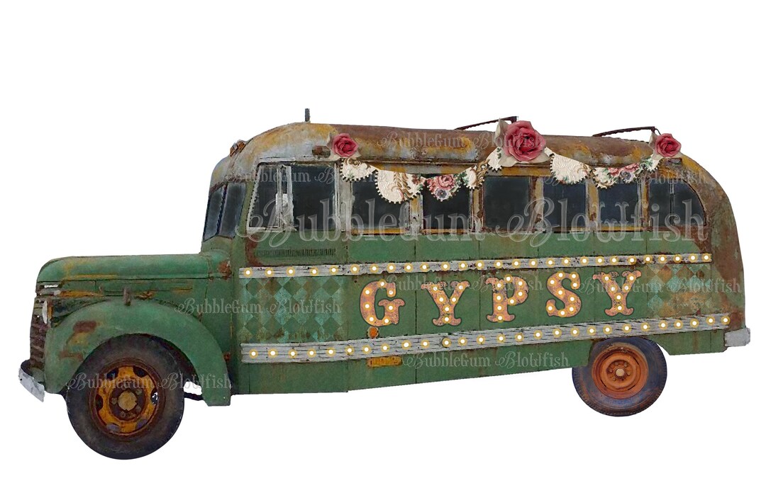 Gypsy Bus Green Whimsical Gypsy Bus Individual PNG File Digital Clipart ...
