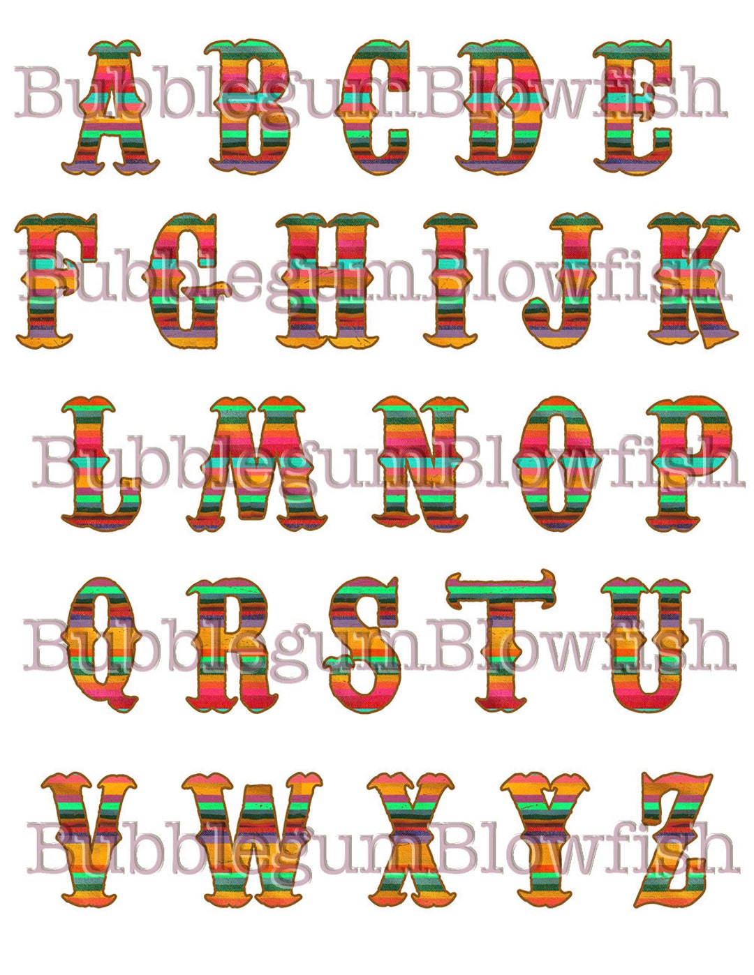 NEW Serape Mexican Fabric Print Alphabet Letters Single File Collage ...