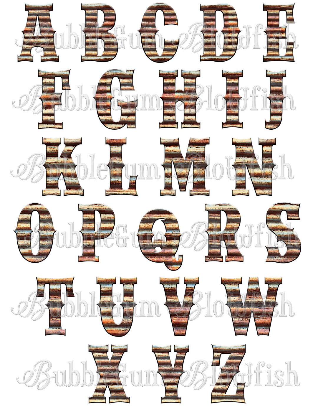 Corrugated Rippled Red Metal Letters Alphabet Single File Collage Sheet ...