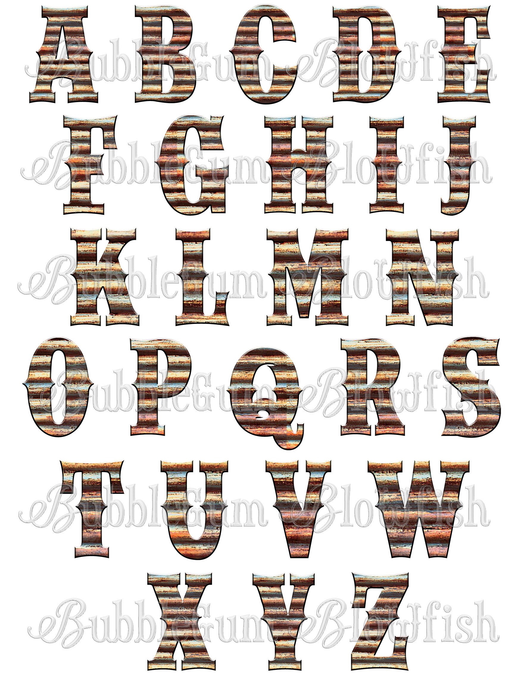 Corrugated Rippled Red Metal Letters Alphabet Single File Collage Sheet ...