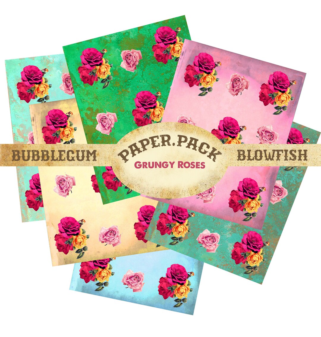 Grunge Roses Digital Paper Pack Includes 6 Color Sheets Sized to ...
