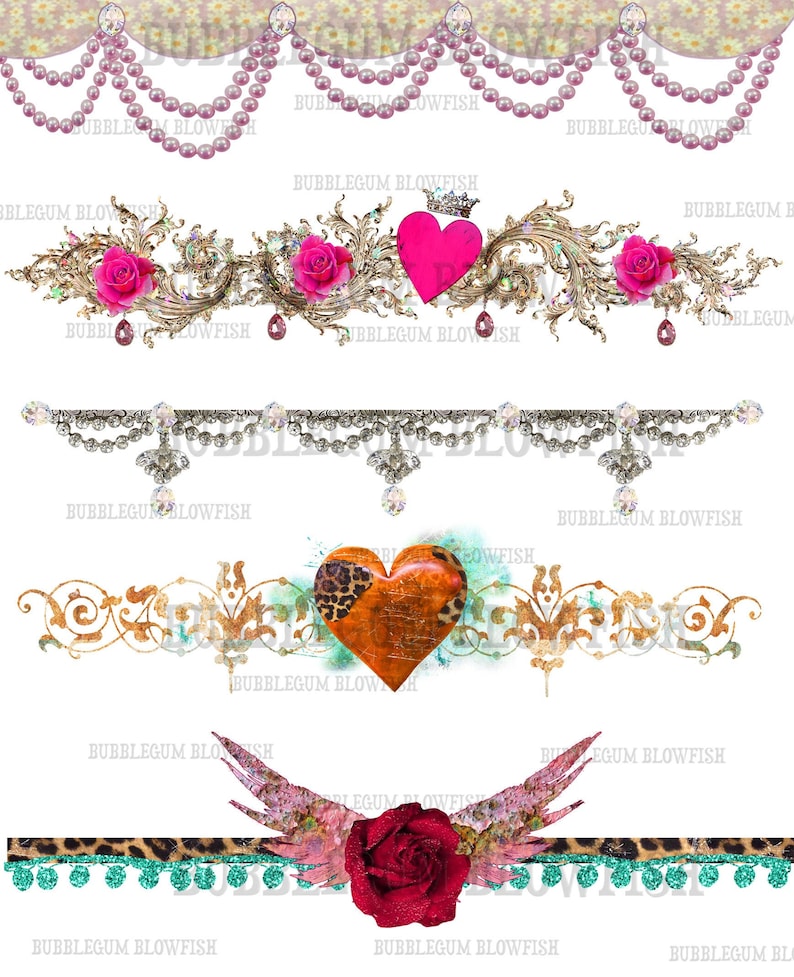 Gorgeous Jeweled Vintage Rose Borders 2 DIY Digital Graphic Design ...