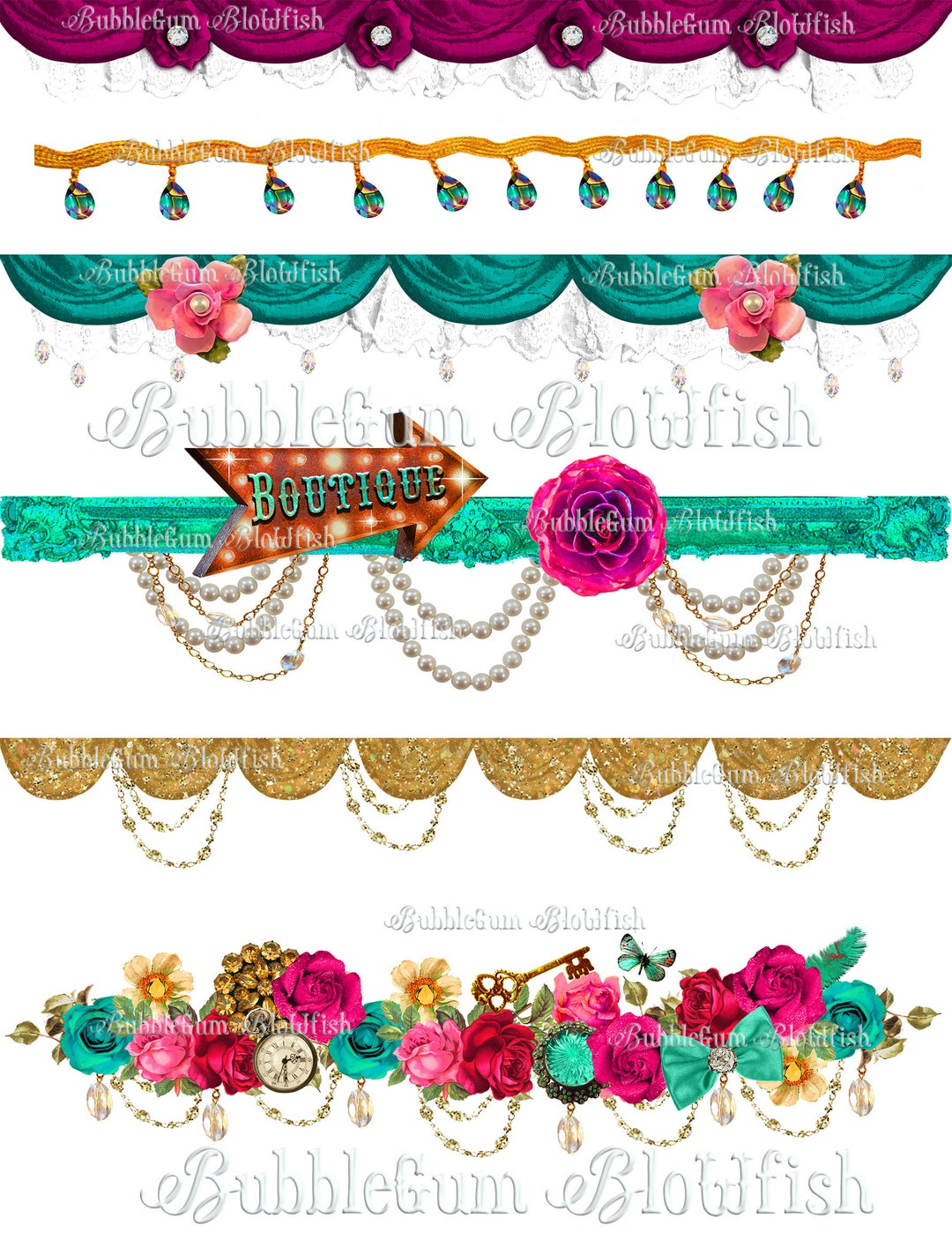 Gorgeous Jeweled Whimsical Borders Edges Dividers Digital Clip Art on a ...