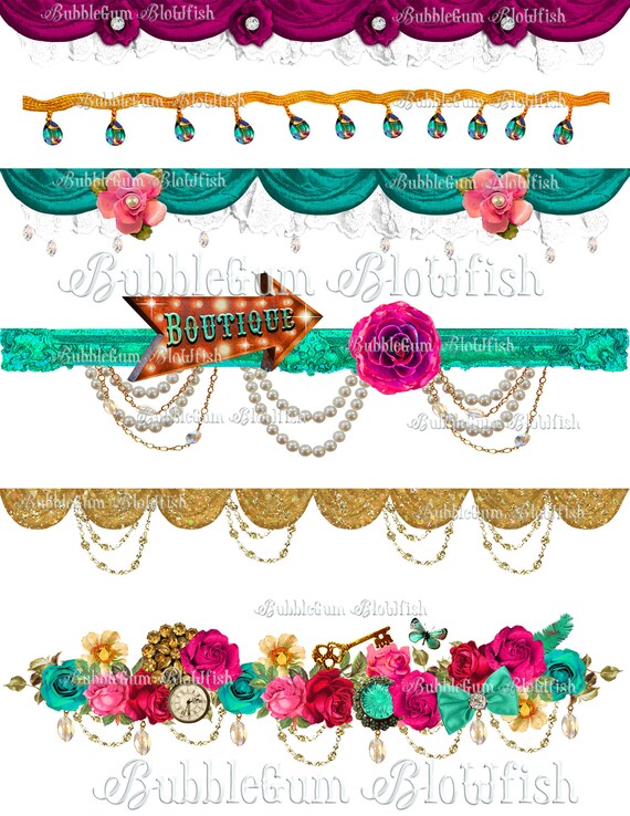 Gorgeous Jeweled Whimsical Borders Edges Dividers Digital Clip | Etsy