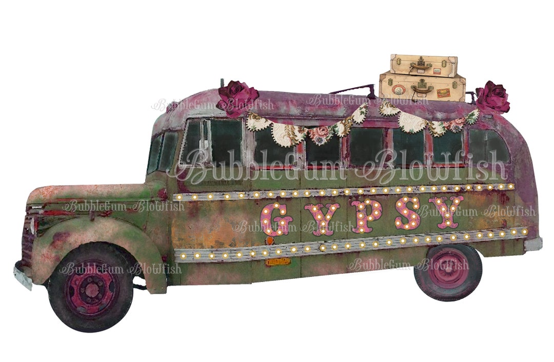 Gypsy Bus Green Whimsical Gypsy Bus Individual PNG File Digital Clipart ...