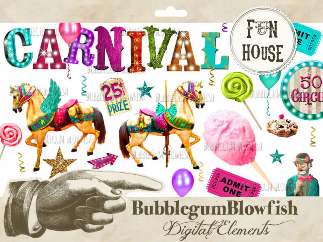 Carnival FUN House Circus DIY Digital Graphic Design Elements Clip Art ...