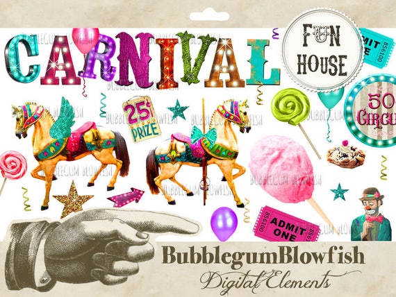 Carnival FUN House Circus DIY Digital Graphic Design Elements - Etsy
