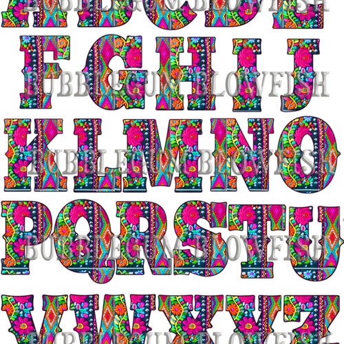 Mexican Floral Serape Embroidered Alphabet Digital Clipart - Etsy