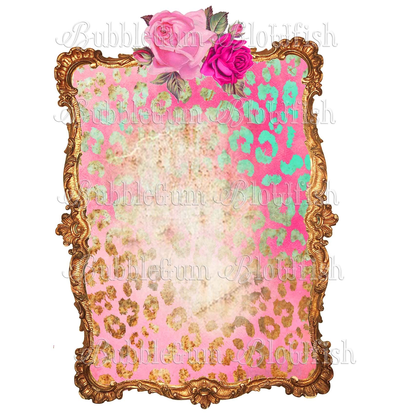 Cheetah Leopard Print Turquoise Ornate Vintage Pink Rose Frame - Etsy