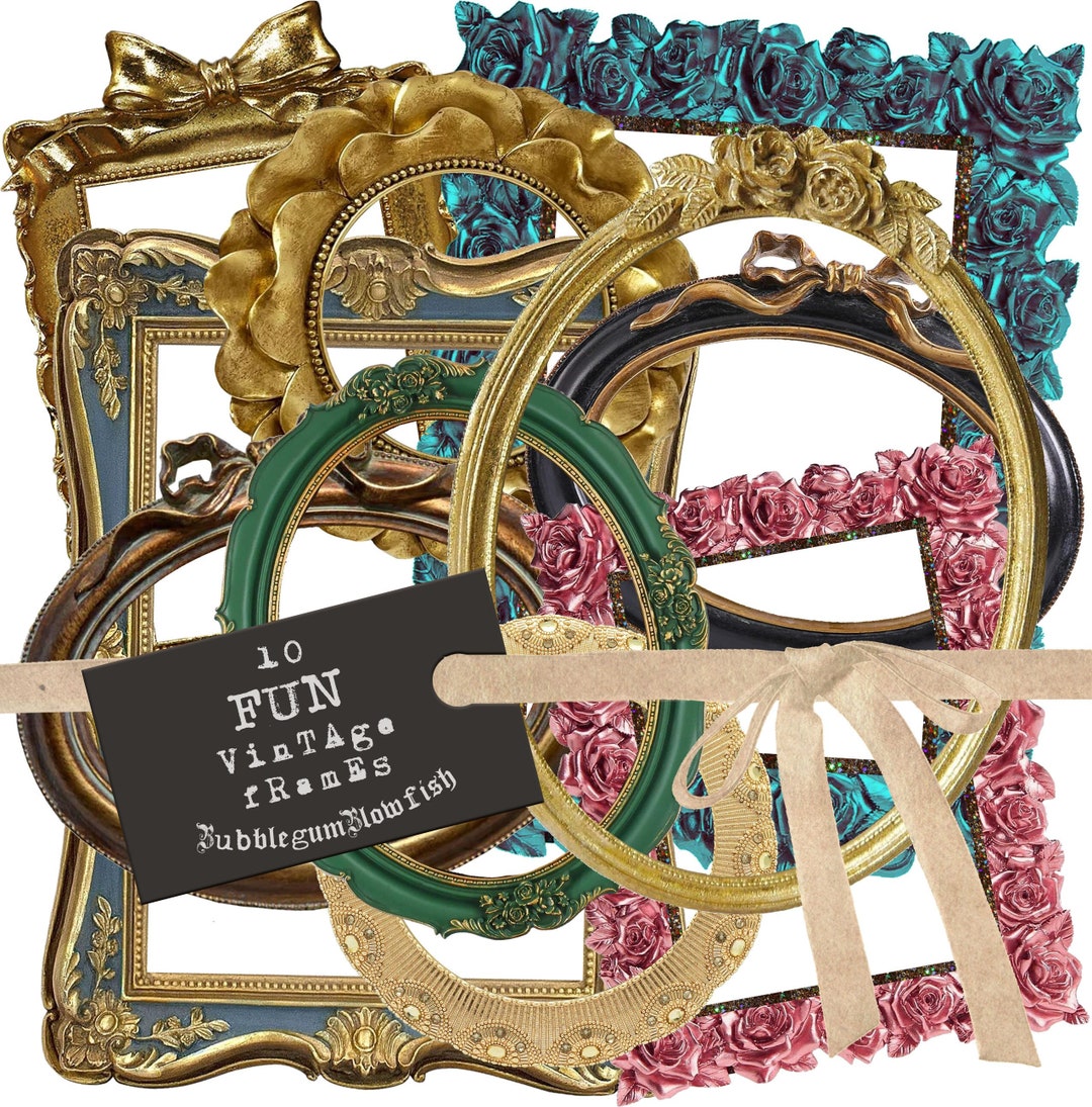 10 Fun Funky Vintage Digital Frames, 5 Png Collage Sheet Files, 2 ...