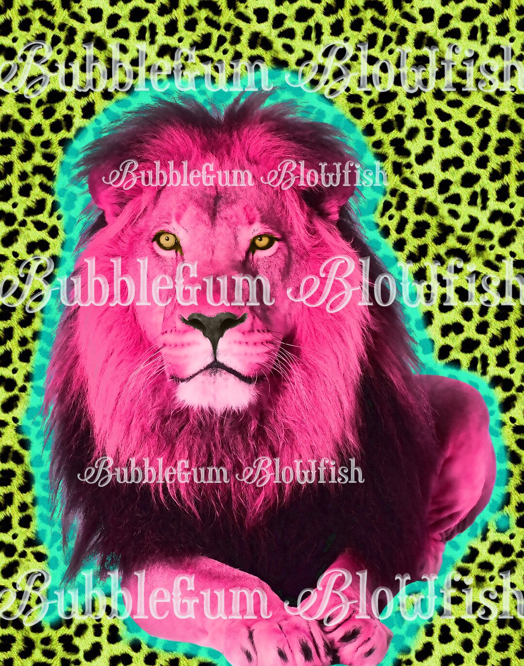 Pink Lion Neon Green Cheetah Print Digital Art Download - Etsy