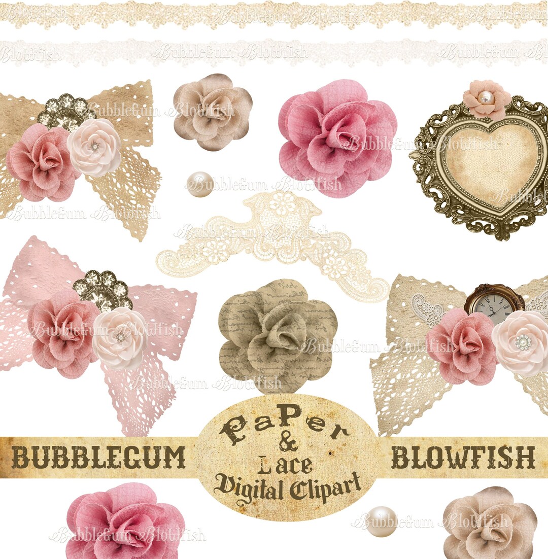 Paper & Lace Digital Clipart Set on Individual Png Collage Sheets NOT ...