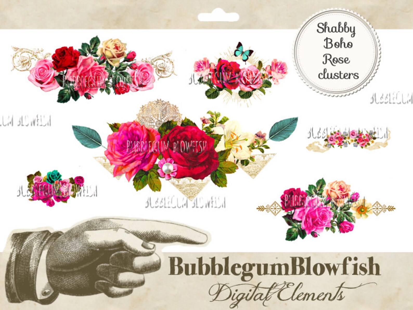 Shabby Boho Vintage Rose Clusters Rose Borders Digital Graphic - Etsy