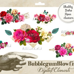 Shabby Boho Vintage Rose Clusters Rose Borders Digital Graphic Design ...