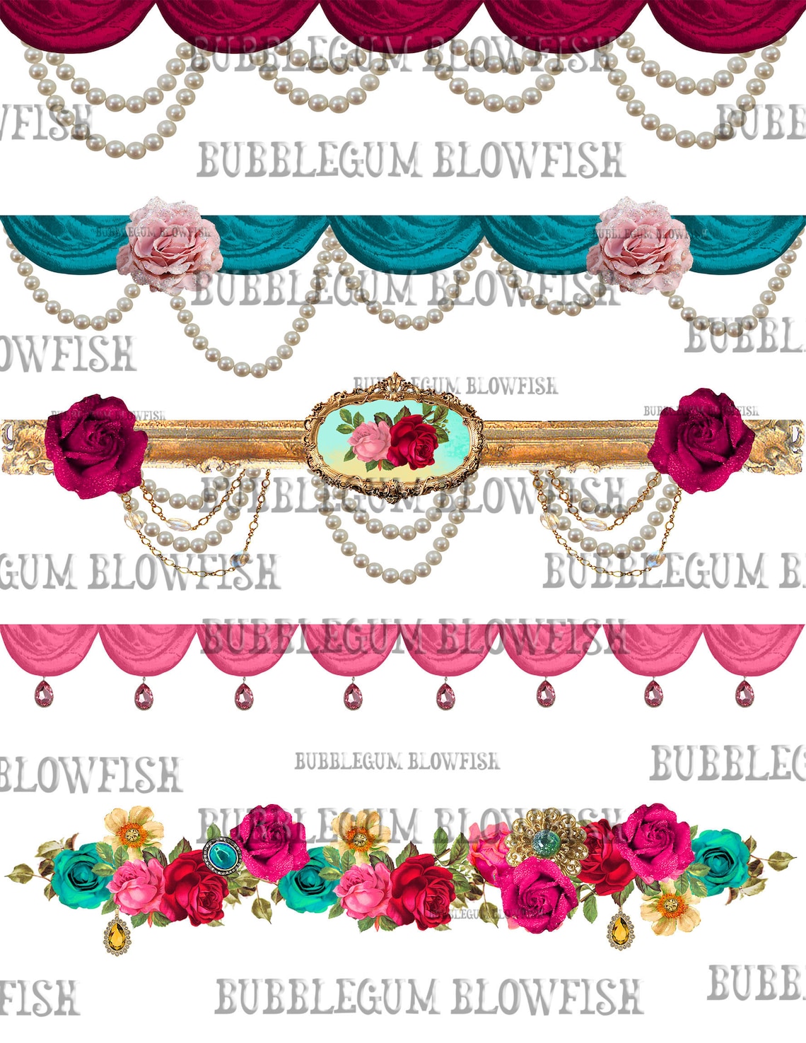 Gorgeous Jeweled Vintage Rose Borders DIY Digital Graphic - Etsy