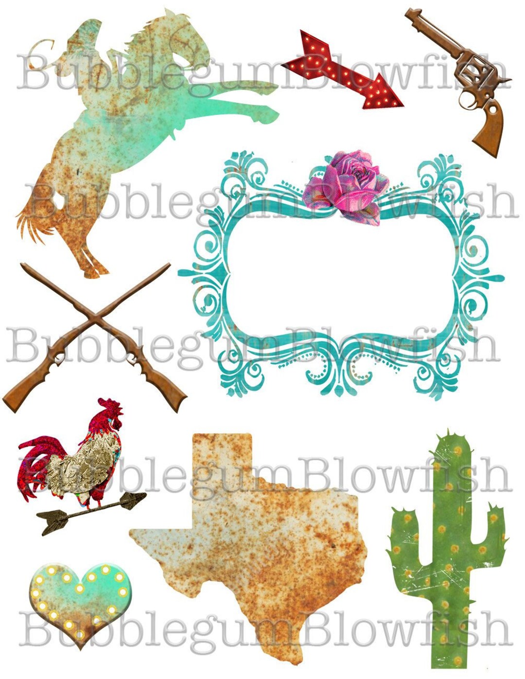 Texas Rifles and Roosters Digital Graphic Design Elements - Etsy