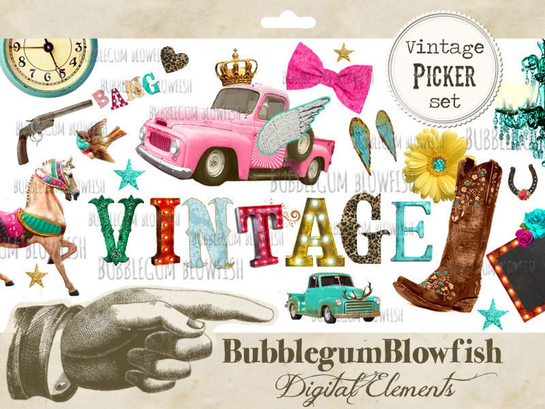 Vintage Pickers Rusty Pickup Trucks Fun Antiques Digital Graphic Design ...