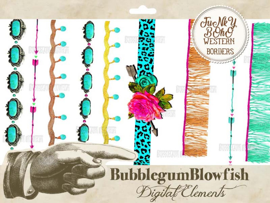 Funky Fun Boho Western Borders Digital Clipart SINGLE FILE - Etsy