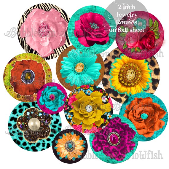 Western Gypsy Bloom Jeweled Flowers 2 Cheetah Serape Cabochon | Etsy