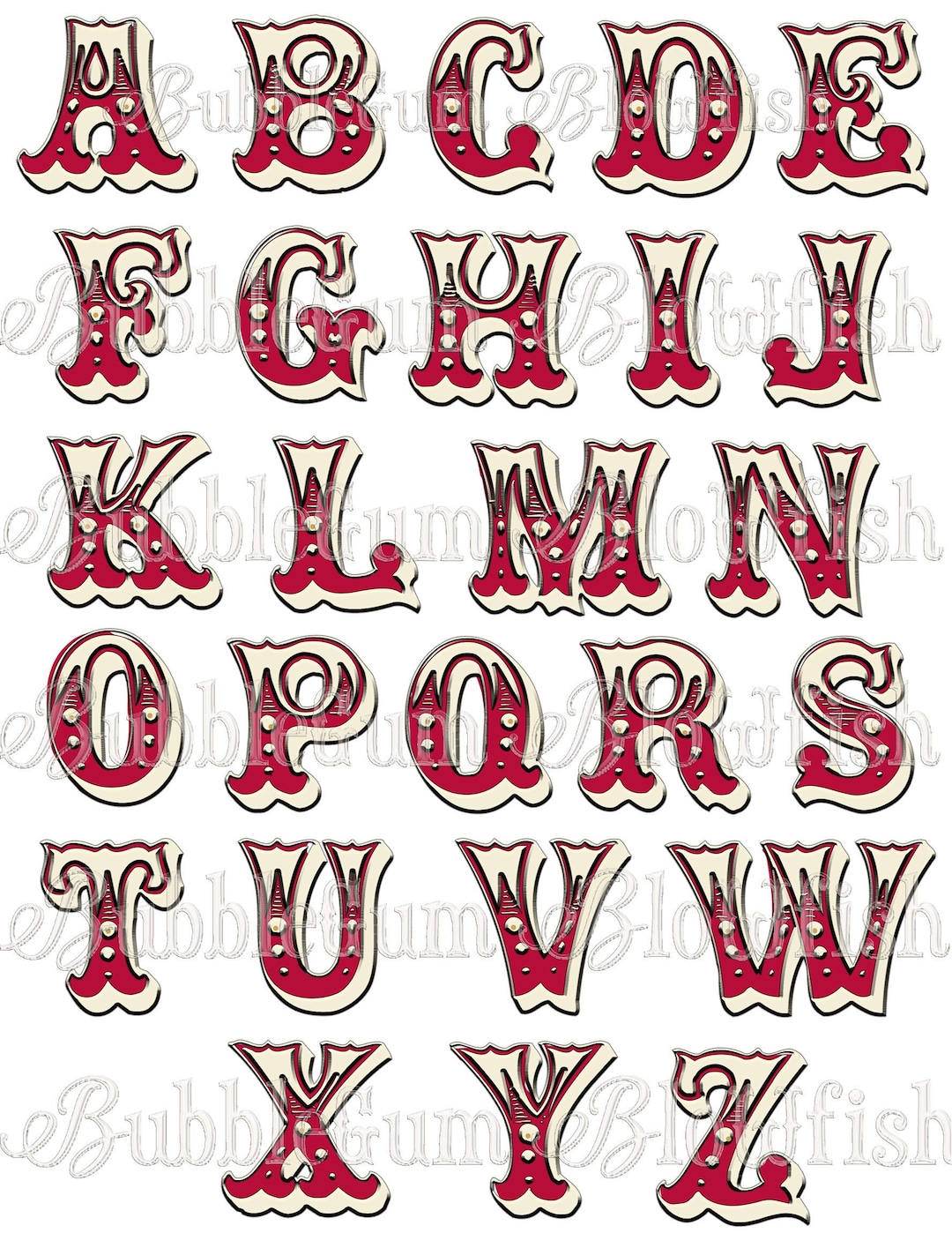 Circus Carnival Red & Cream Alphabet Letters New Single File Collage ...