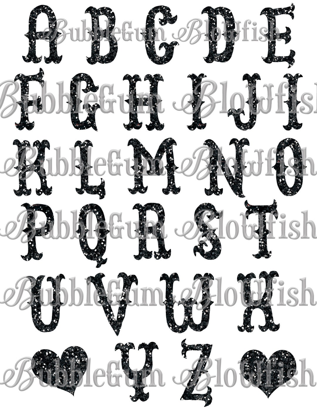 Funky Black Glitter Letters Alphabet Digital Clipart Single File ...