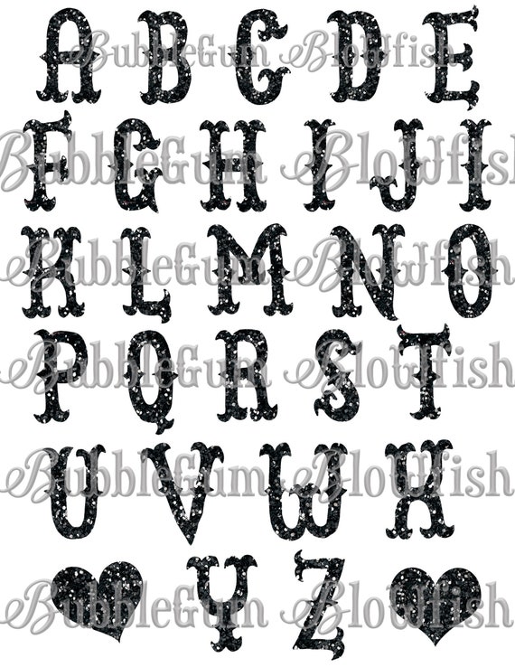 Funky Black Glitter Letters Alphabet Digital Clipart Single | Etsy Canada