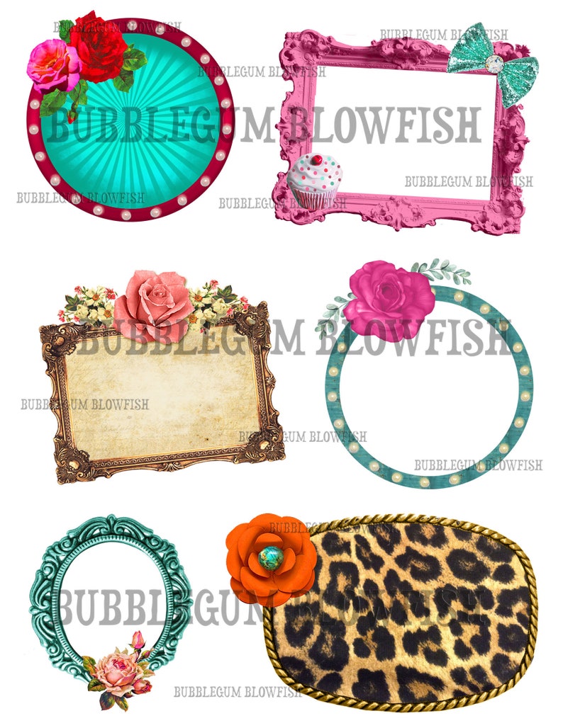 Funky Cheetah Print Frames Cupcakes Wings Bows Crowns Antlers Marquee ...