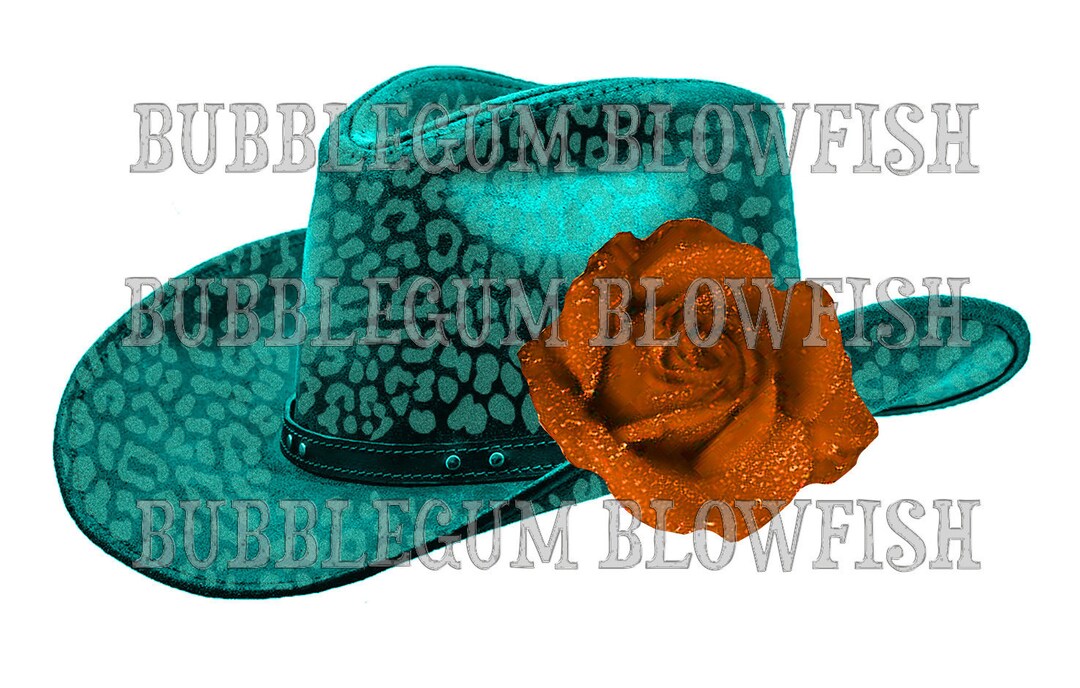 Cowboy Hat Turquoise Cheetah Print With Orange Glitter Rose TSHIRT ...
