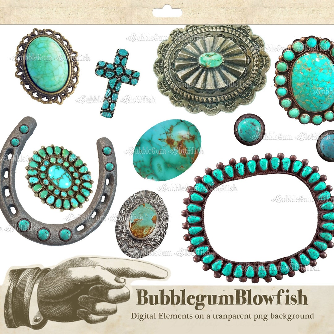 Turquoise Trinkets Digital Clipart Single File 8x11 PNG Sheet "not ...