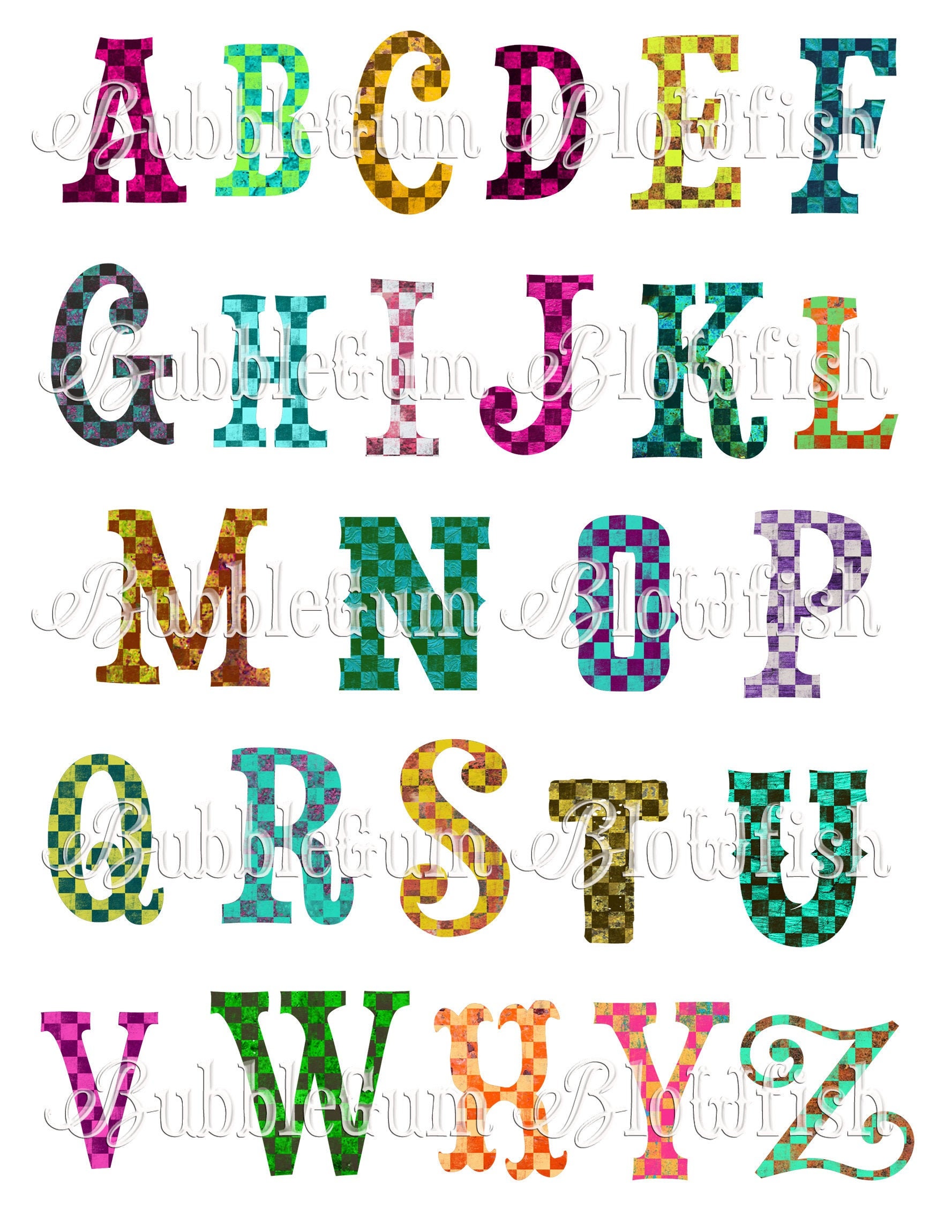 Colorful Funky Checkered Alphabet Letters SINGLE File PNG | Etsy
