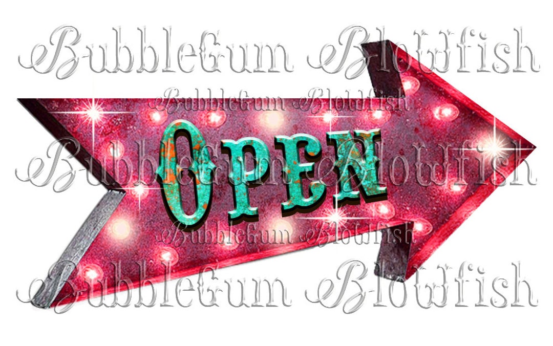 Marquee Light Vintage Retro Arrow Boutique OPEN Sign Individual PNG ...
