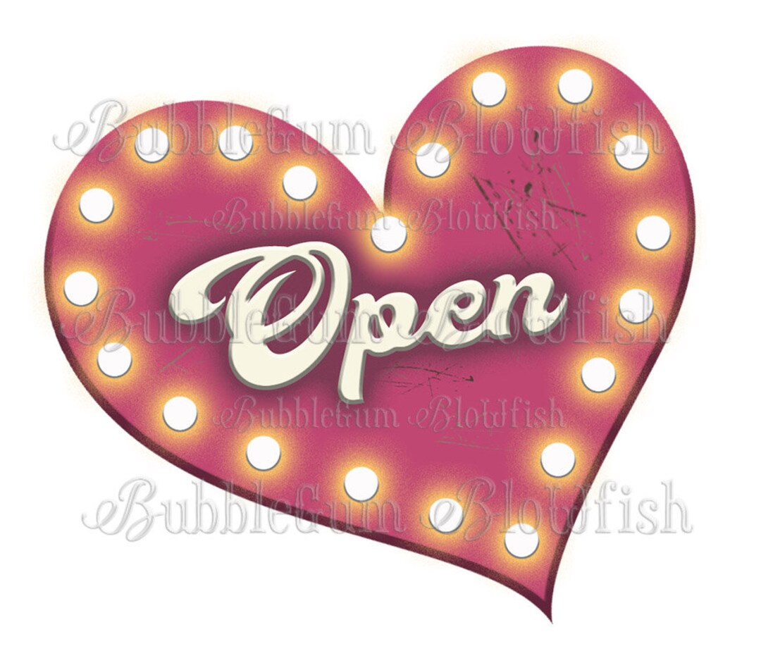 Pink Marquee Heart Open Boutique Digital Sign Individual PNG File ...