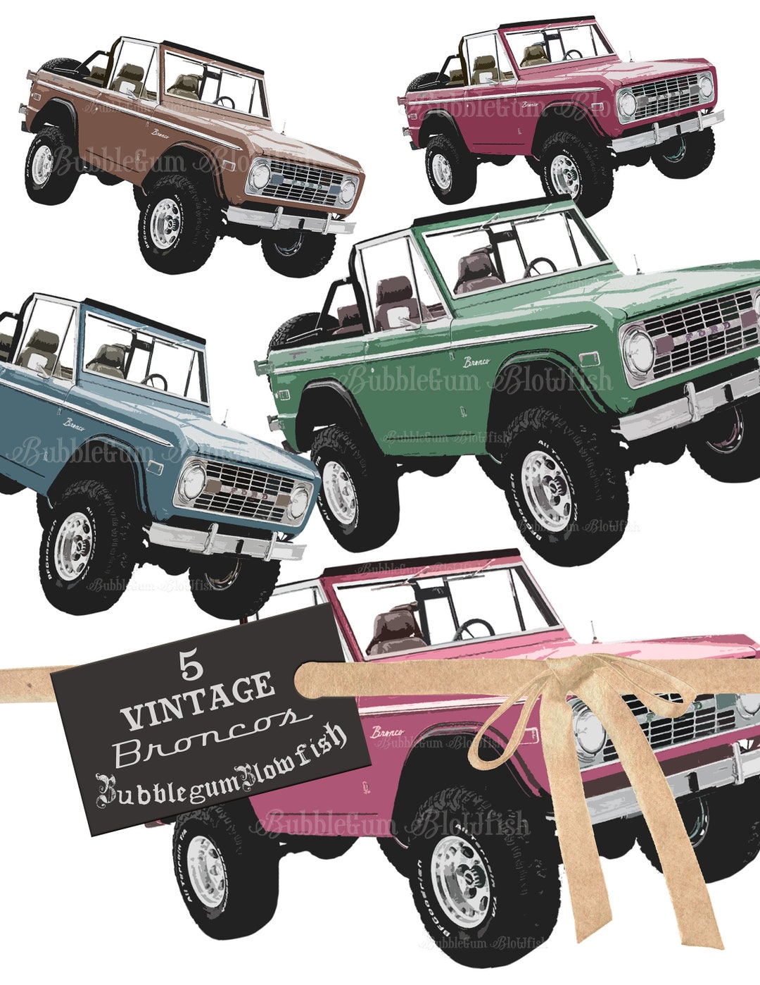 5 Vintage FORD BRONCOS Digital Clipart Png Files - Etsy