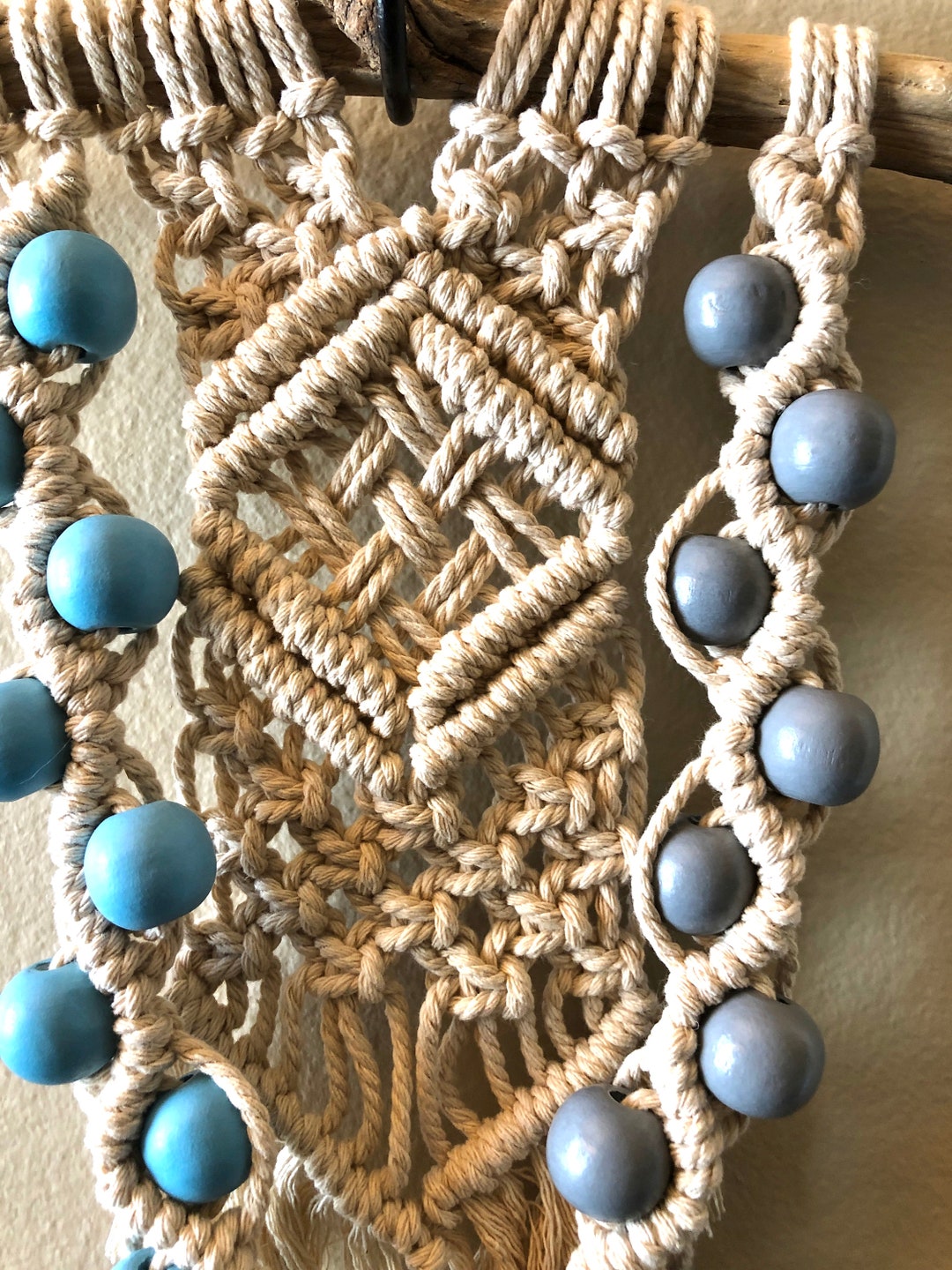 Unique beaded macrame wall hanging Boho blue beading and macrame decor ...