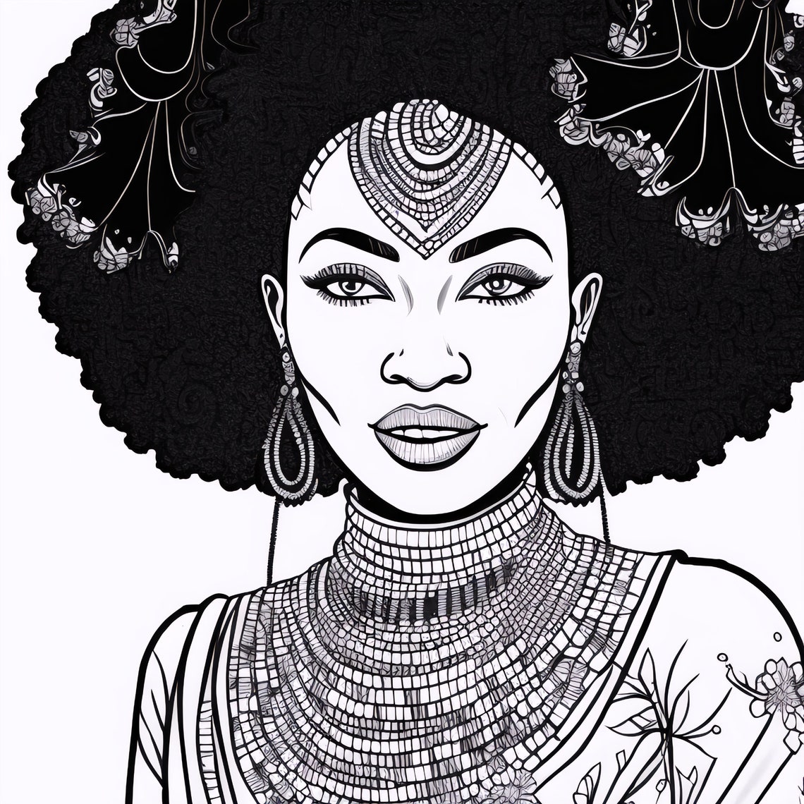 21 Beautiful Black Queen Coloring Pages Adult Coloring Etsy