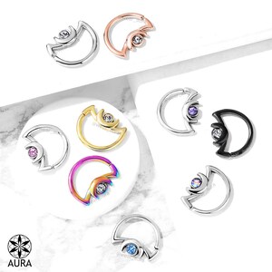 Single Moon Bendable Hoop, Crescent Moon With Crystal Accent 18GA and ...