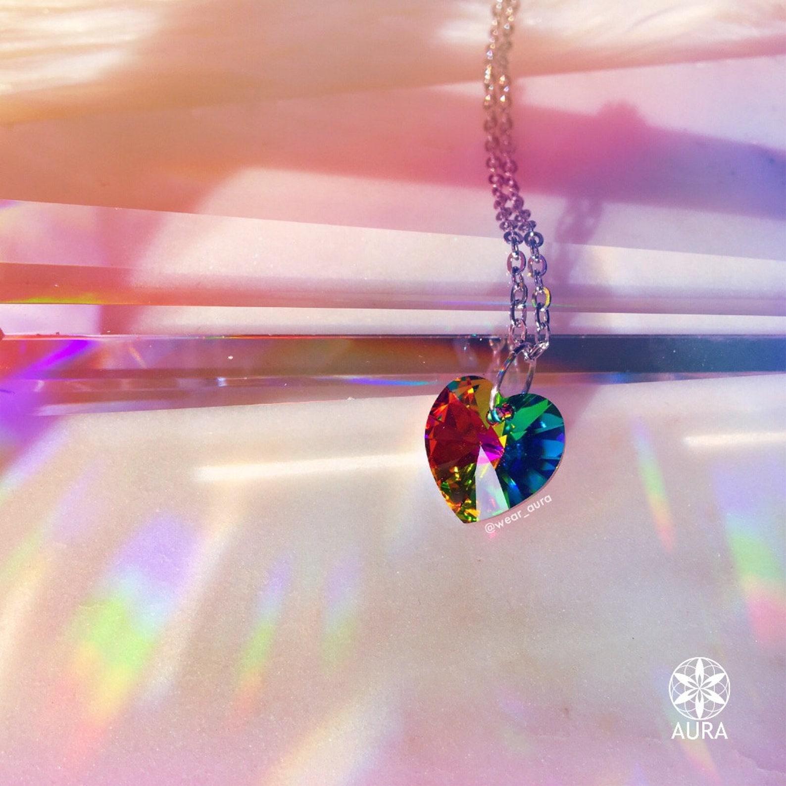 Rainbow Heart Swarovski Crystal Pendant Necklace 18mm | Etsy