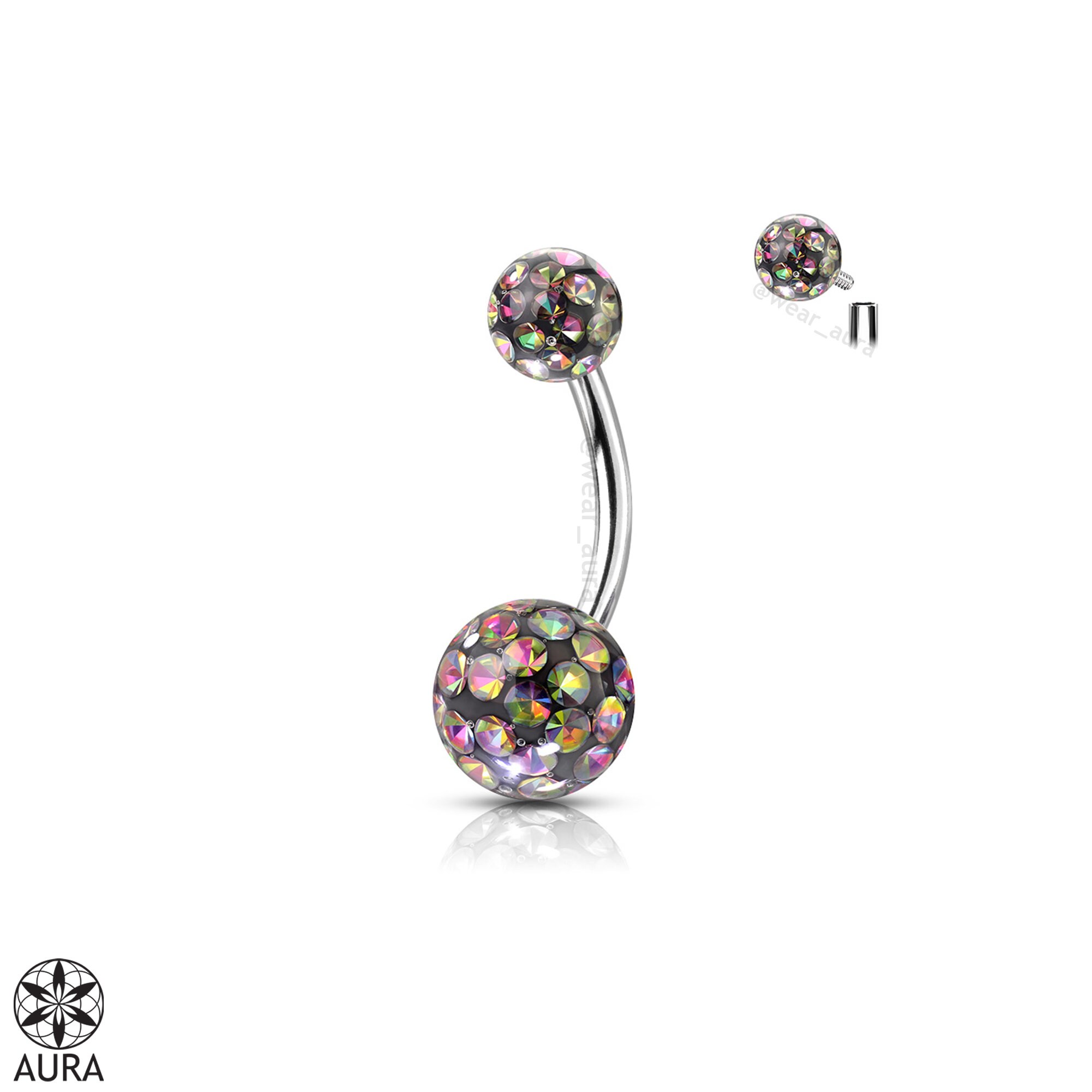 Crystal Paved Belly Ring Navel Curved Barbell Internally | Etsy