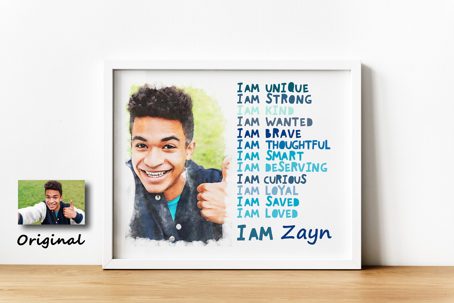 Custom Positive Affirmation Print Watercolor Portrait Boys - Etsy