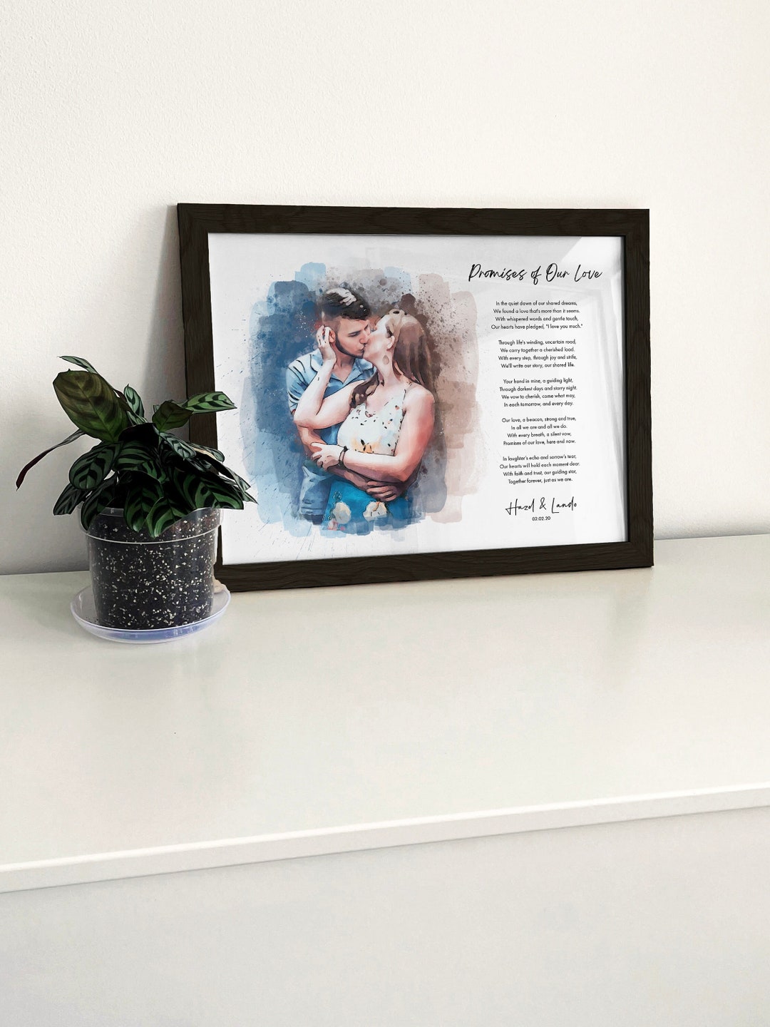 Framed Custom Poem With Watercolor Portrait Print Wedding Anniversary ...