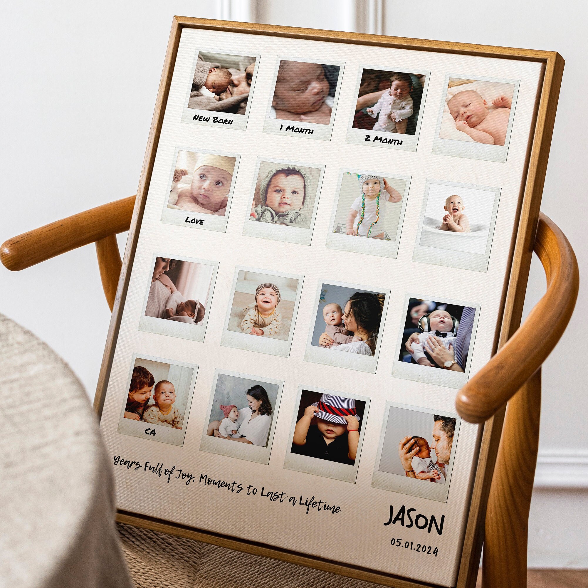 1st Birthday Memory Framed Canvas - Handmade Nursery Decor With 12 ...