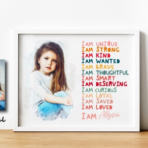 Custom Positive Affirmation Print, Watercolor Portrait, Boys Bedroom ...