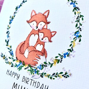 Mum Birthday Card for Her Fox Illustration Mother and Child Cartoon ...