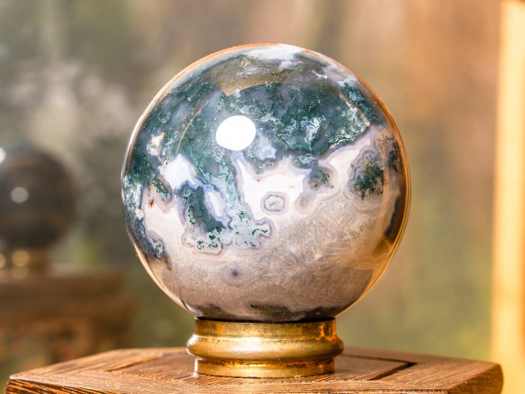Moss Agate Sphere 65mm ~ a Beautiful Green Forest Orb for Natural Decor ...