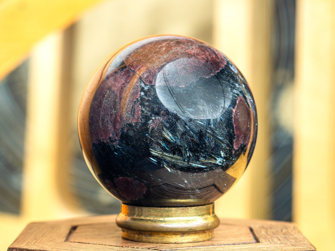 Garnet & Arfvedsonite Sphere 61mm ~ Starburst Astrophyllite Ball for ...