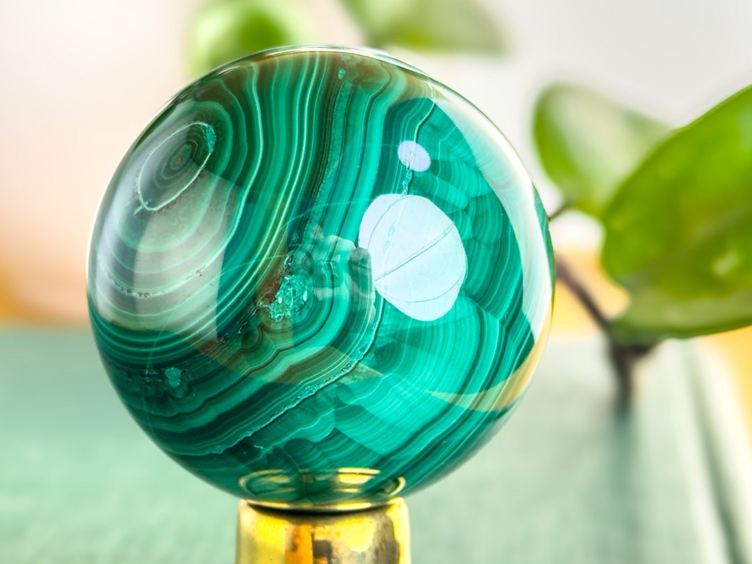 Natural Malachite Sphere ~ 39mm ~ Rare Green Mineral ~ Polished Crystal ...