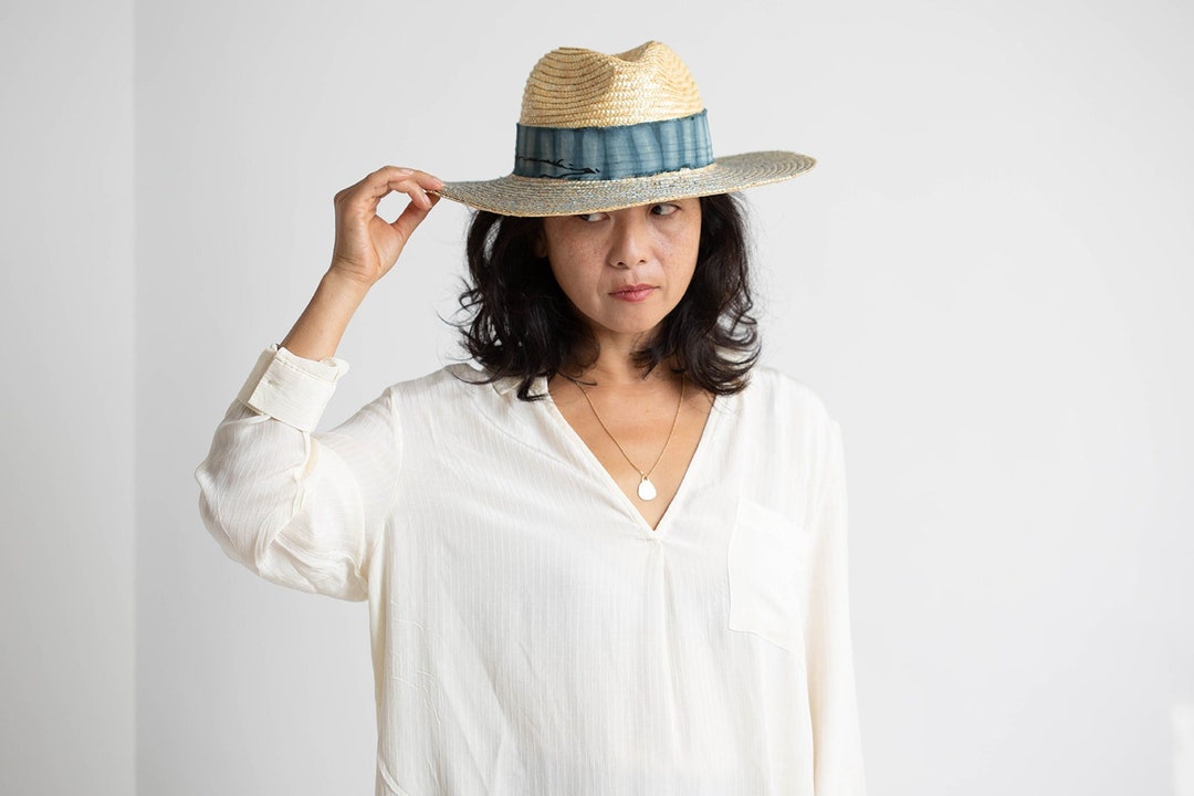 Shibori Silk Panama Straw Fedora: Japanese Design Summer Hat - Etsy